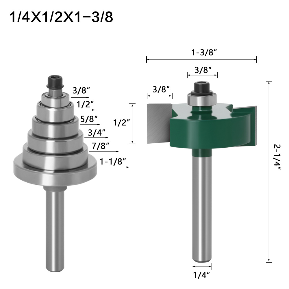1/4" Rabbet Router Bit with 6 Bearings Set Multiple Depths Heat ...